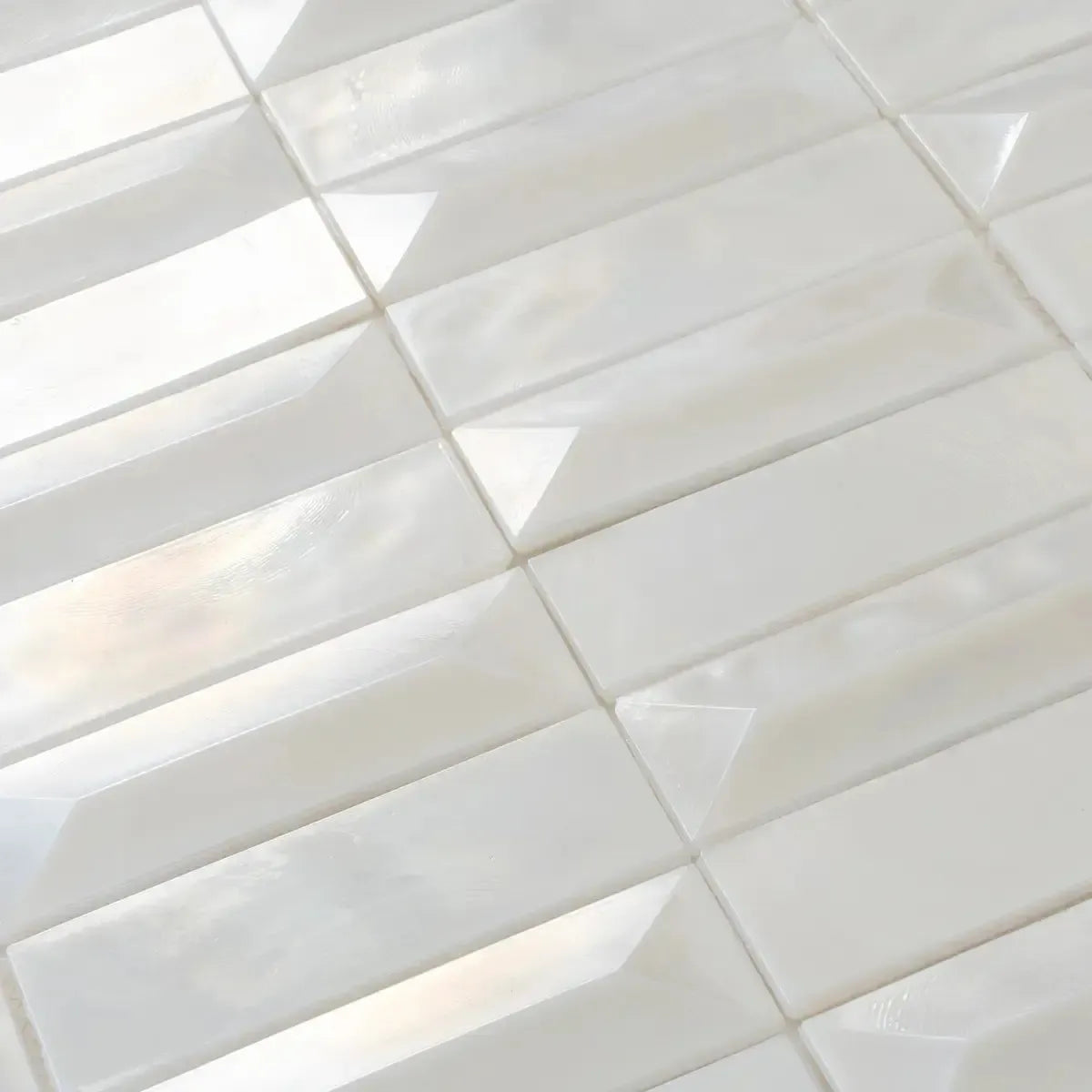 Prism Pearl Beveled Brick Cast Glass Mosaic Tile