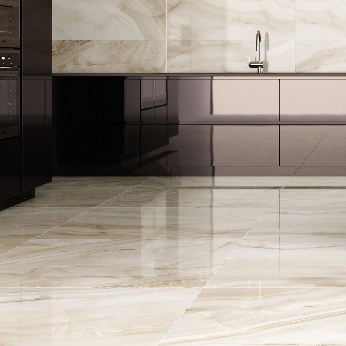 Athena Miel Polished Beige Stone Slab Tile 24x48 | Happy Floors – Tile Club