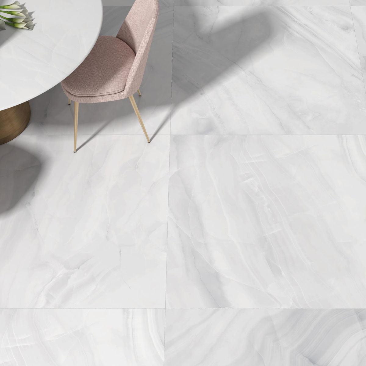 Athena Blanc Polished White Stone Slab Tile 24x48 | Happy Floors