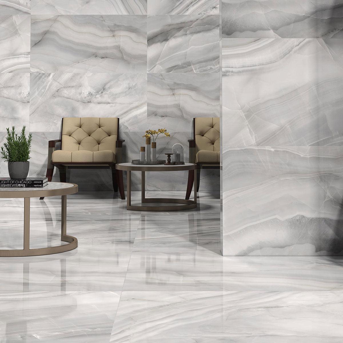 Athena Plata Natural Matte Gray & White Stone Slab Tile | Happy Floors ...