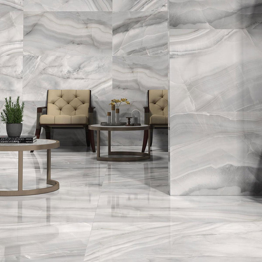 Athena Plata Natural Matte Gray & White Stone Slab Tile | Happy Floors ...