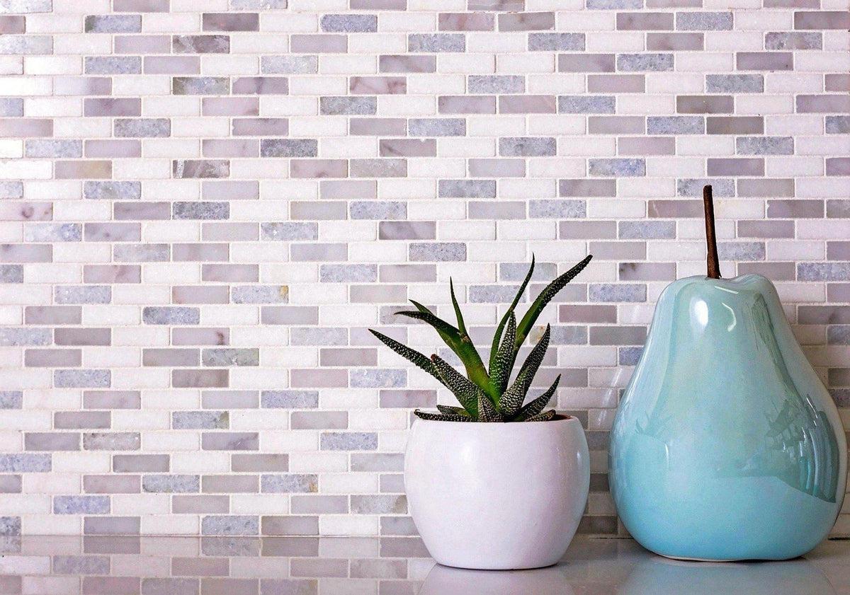 Azul Cielo Thassos And Carrara Mini Brick Marble Mosaic Tile | Online ...