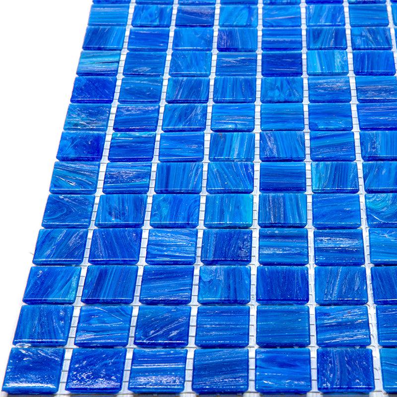 Brushed Sapphire Blue Squares Glass Pool Tile