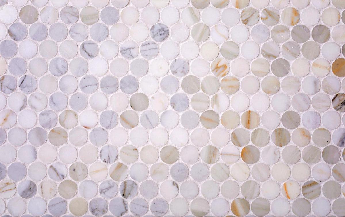 Calacatta Gold Penny Tile Honed | Online Tile Store with Free Shipping ...