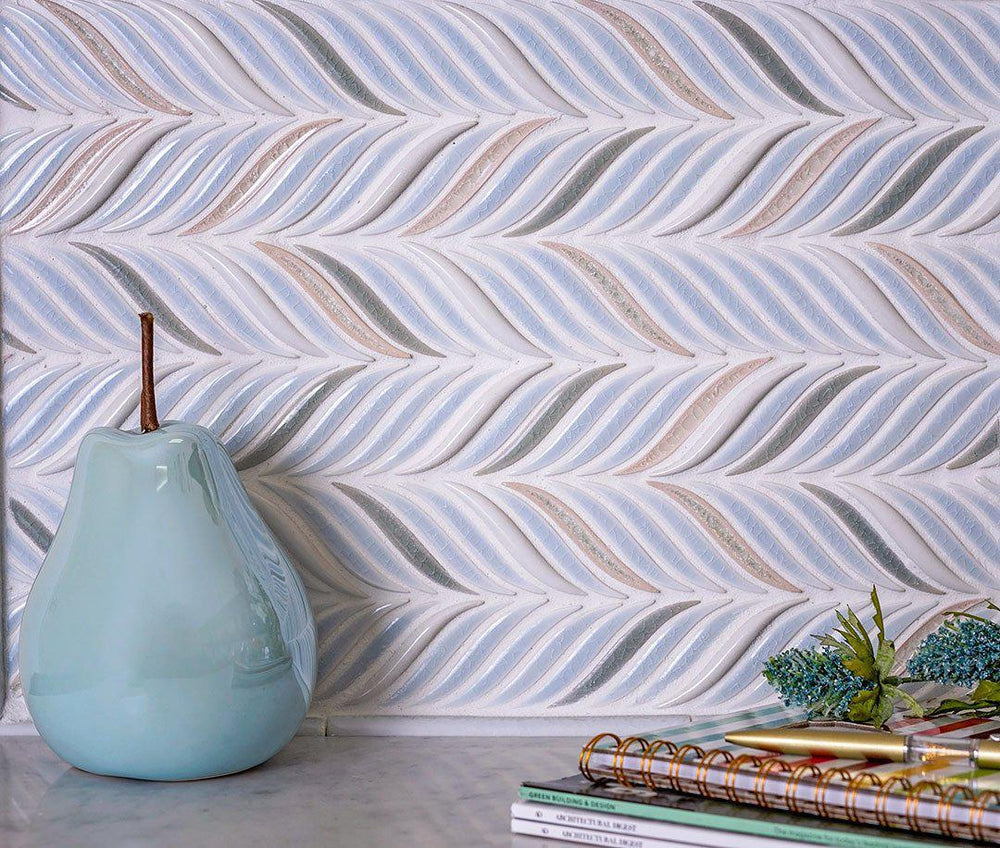 Chateau Blue Sprig Ceramic Mosaic Tile