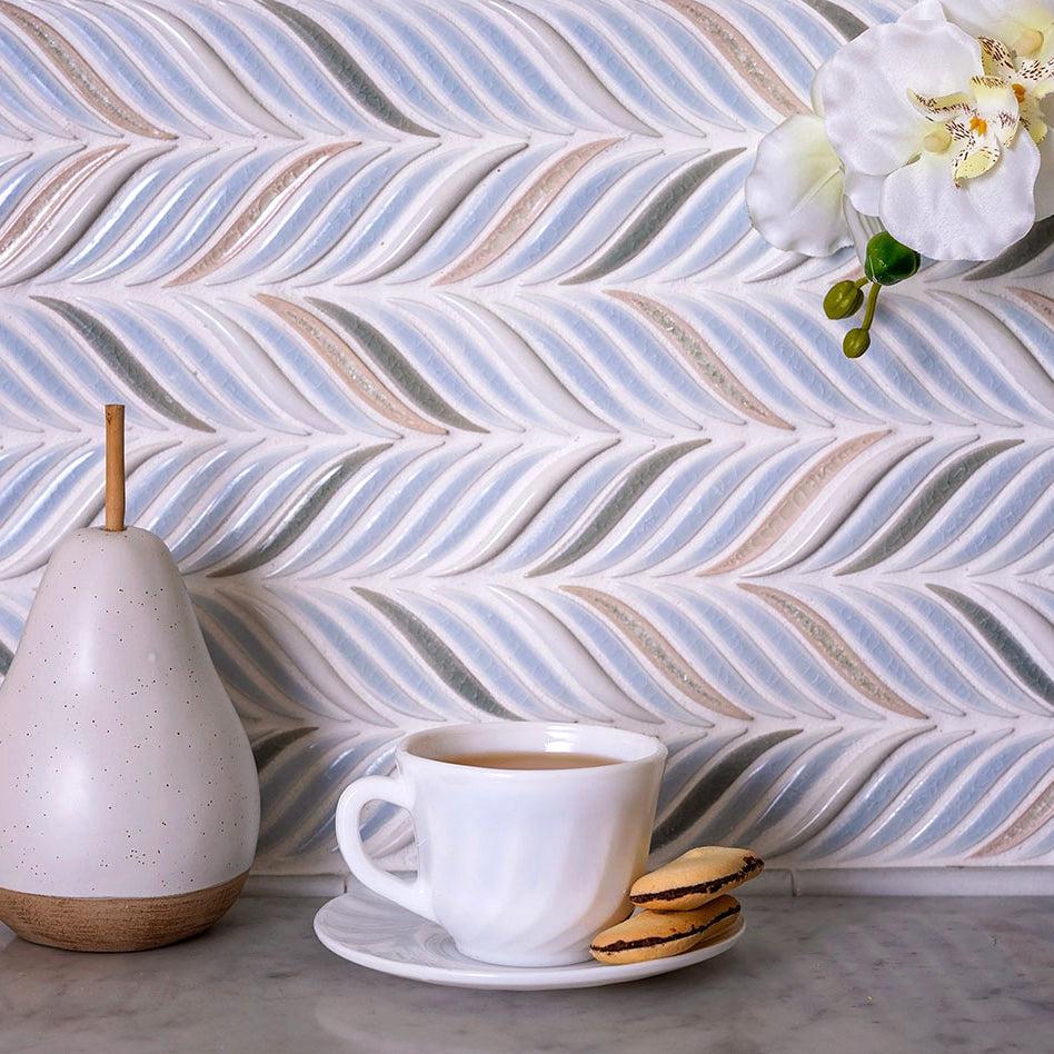 Chateau Blue Sprig Ceramic Mosaic Tile | Tile Club