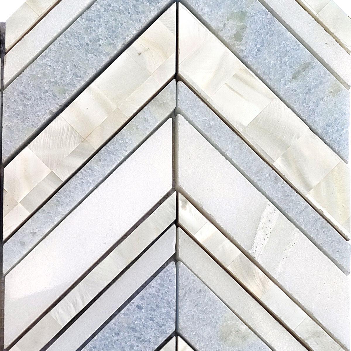 Chevron Pearl Blue Celeste Marble and Shell Tile | Tile Club
