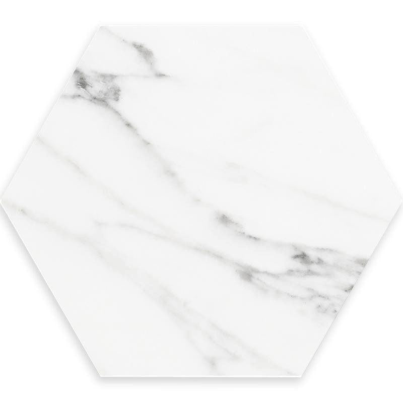 Cosmo White Marbled Porcelain Hexagon Tile | Tile Club