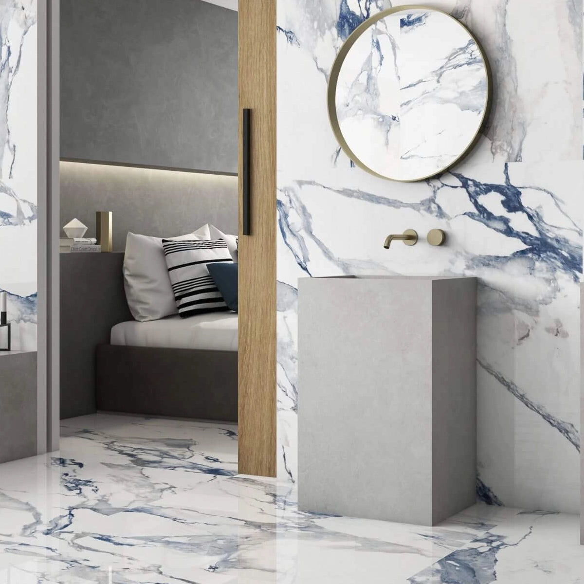 Square Crash Blue 48x48 Polished Porcelain Tile | Happy Floors