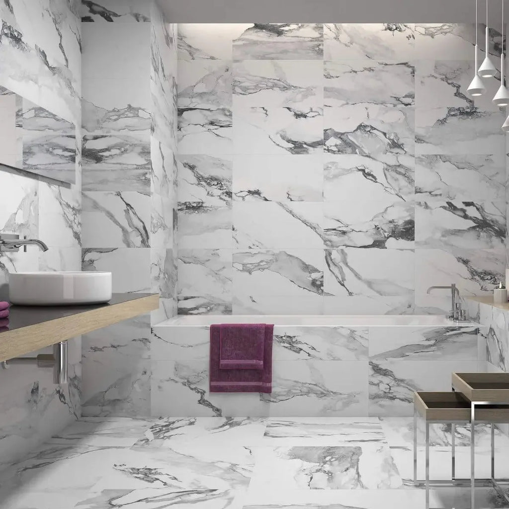 Rectangle Crash Blanco 12x24 Matte Calacatta Porcelain Tile | Happy ...