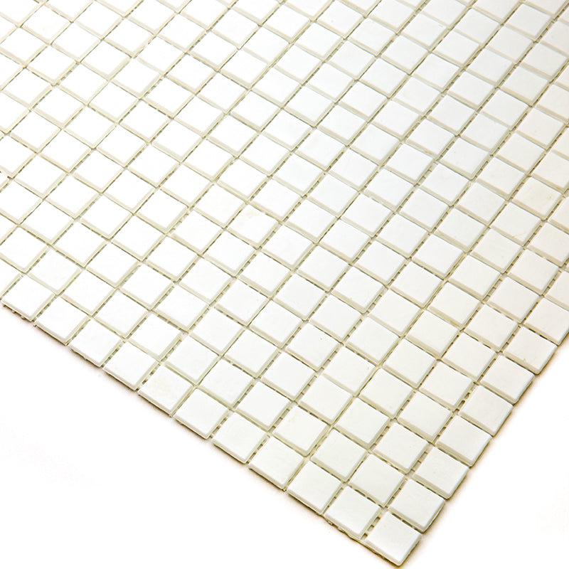 Creamy White Squares Glass Pool Tile | Neutral Mosaic Kitchen Backsplash