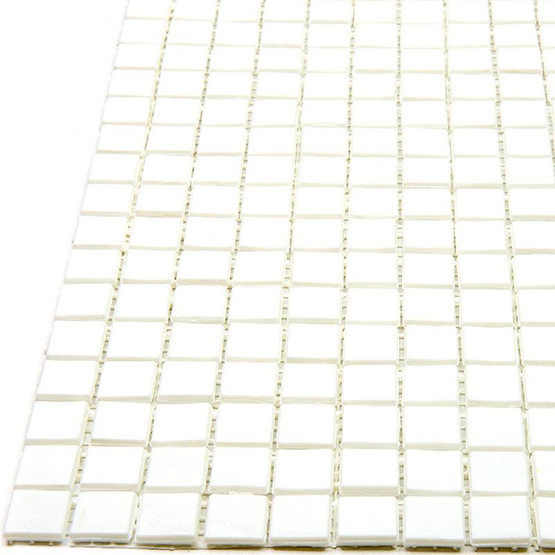 Creamy White Squares Glass Pool Tile | Neutral Mosaic Kitchen Backsplash
