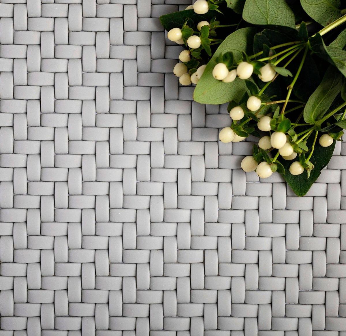 Dark Grey Recycled Glass Basket Weave Mosaic Tile | Tile Club