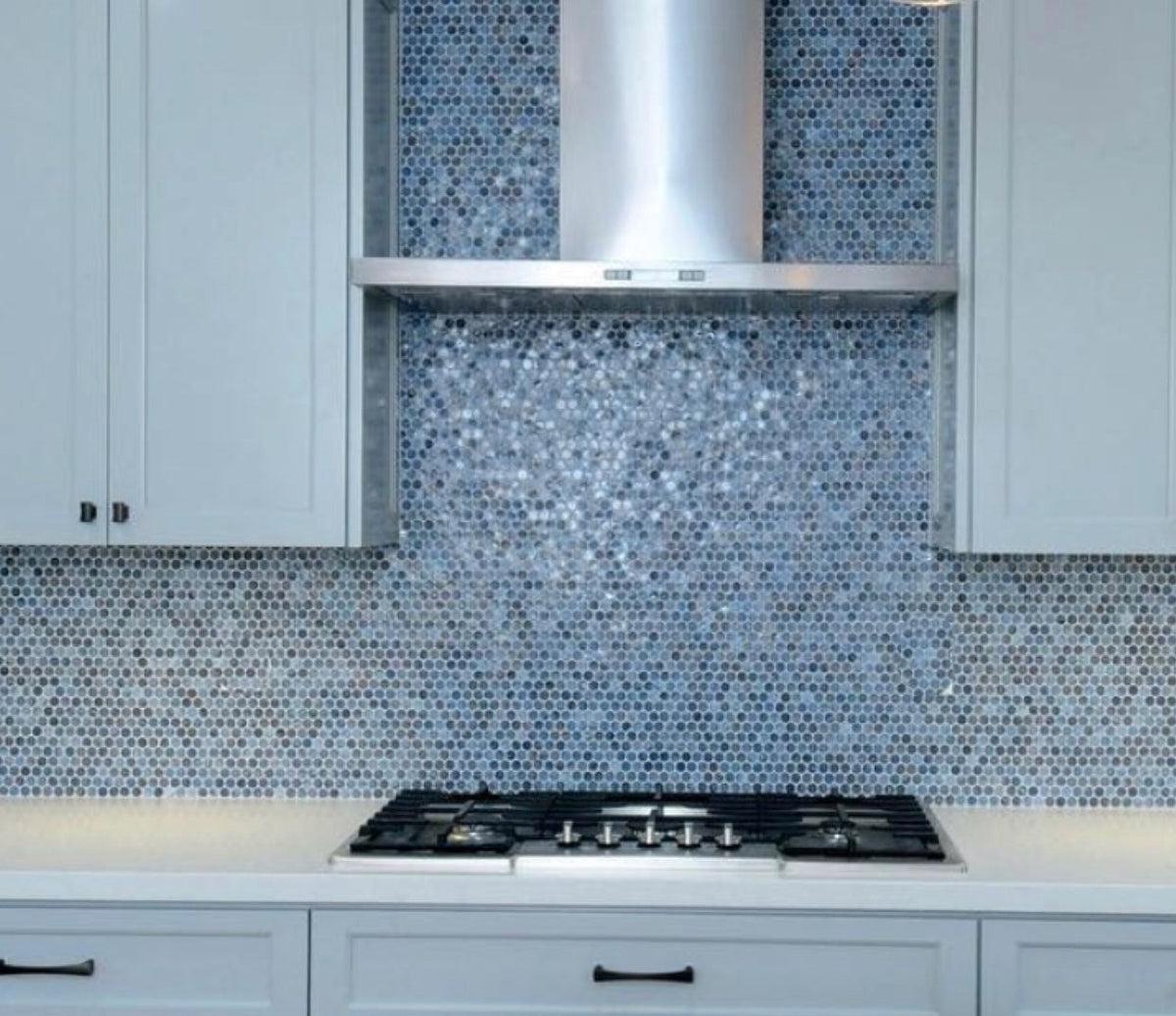 Denim Glass Round Penny Mosaic Tile