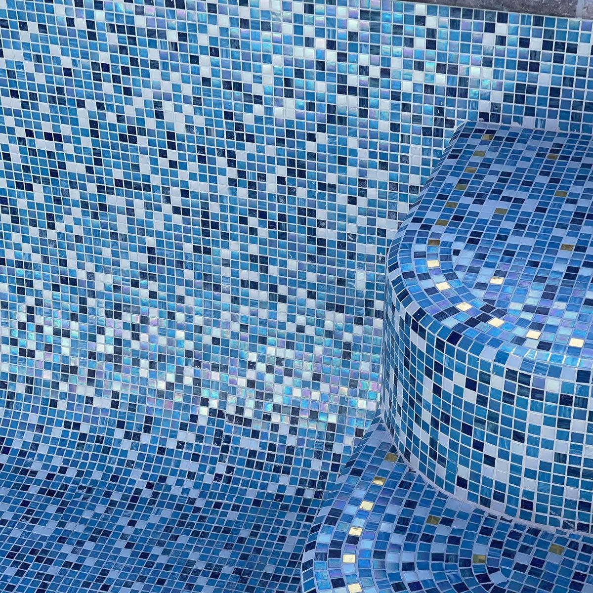 Dolphin Bay Blue and White Mixed Glass Mosaic Tile | Tile Club