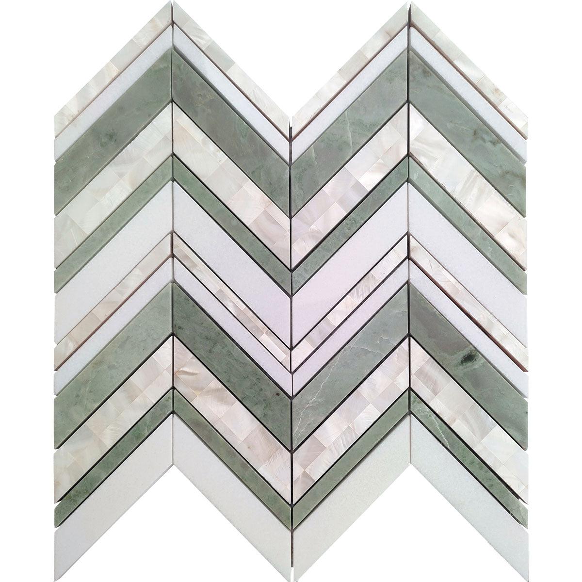 Envy Chevron Pearl Green Marble and Shell Tile | Tile Club