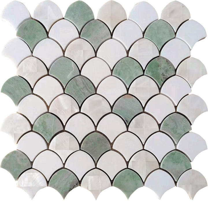 Envy Green Marble and Shell Mini Scale Marble Mosaic Tile Sample Swatch ...