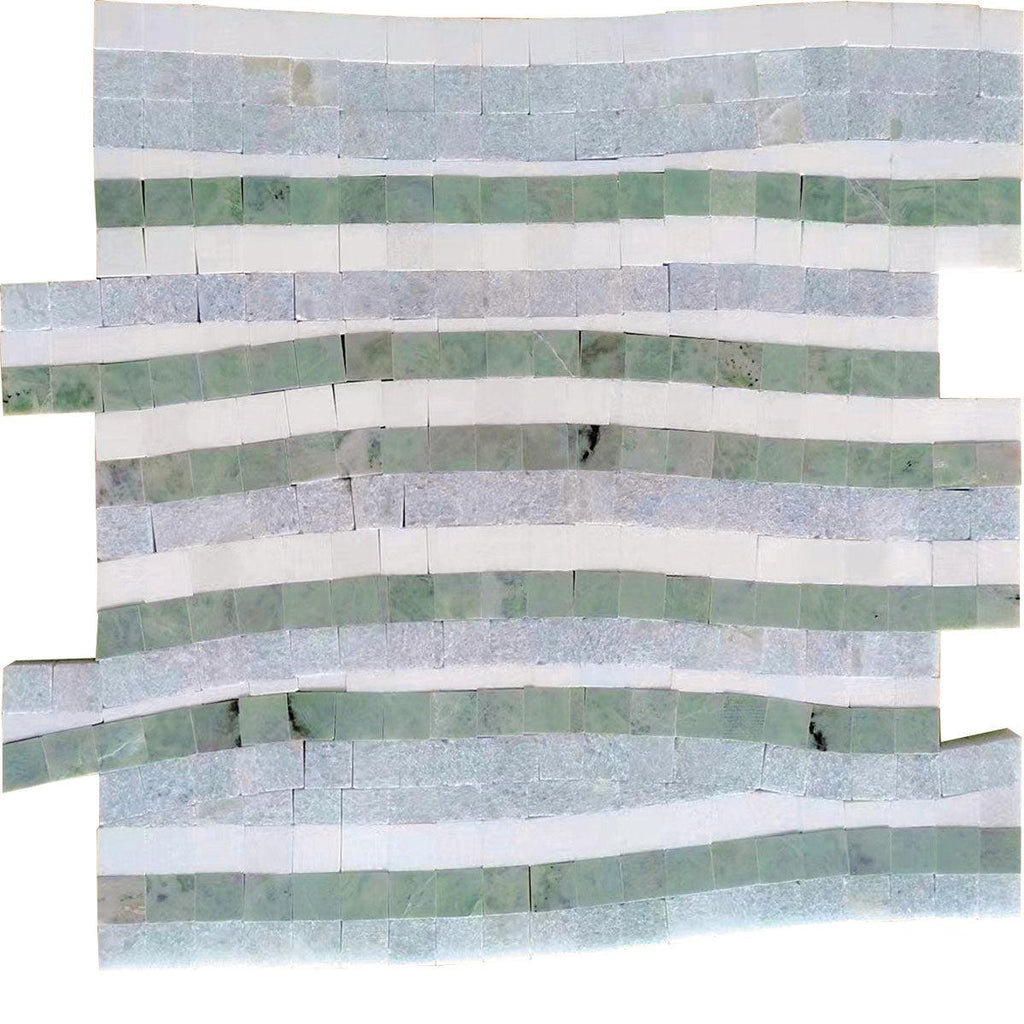 Envy Green and Thassos Waterfall Marble Mosaic Tile | Tile Club