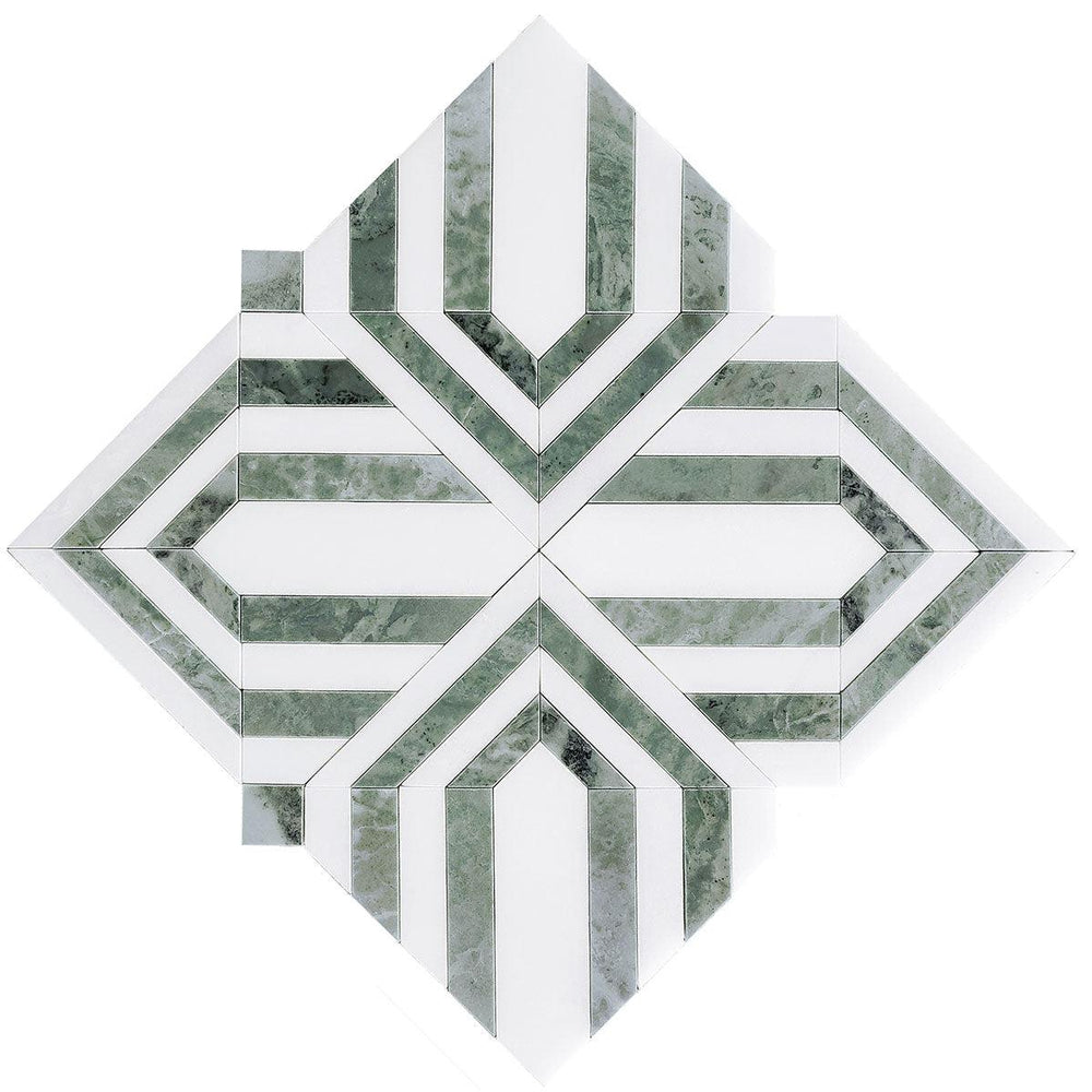 Envy Trinity Green Marble Geometric Mosaic Tile | Natural Colored Stone ...
