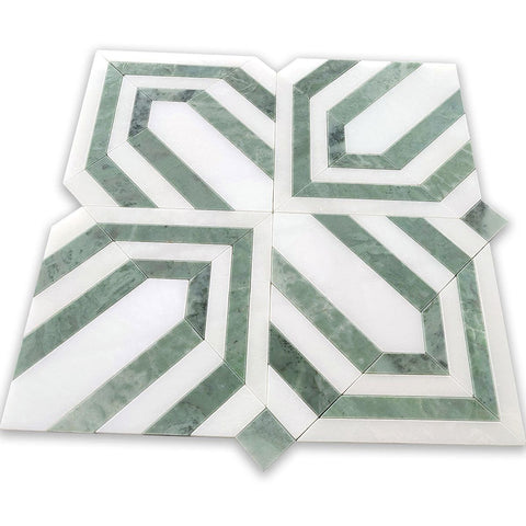 Envy Trinity Green Marble Geometric Mosaic Tile | Natural Colored Stone ...