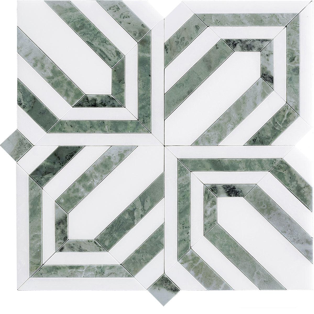 Envy Trinity Green Marble Geometric Mosaic Tile Sample Swatch | Free ...