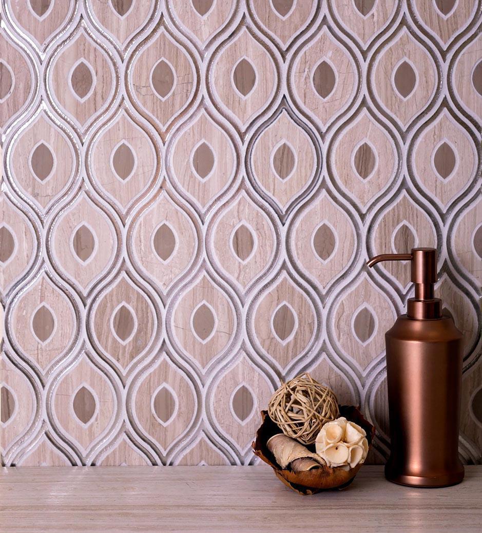 Evil Eye Wooden Beige Marble Mosaic Tile | Tile Club