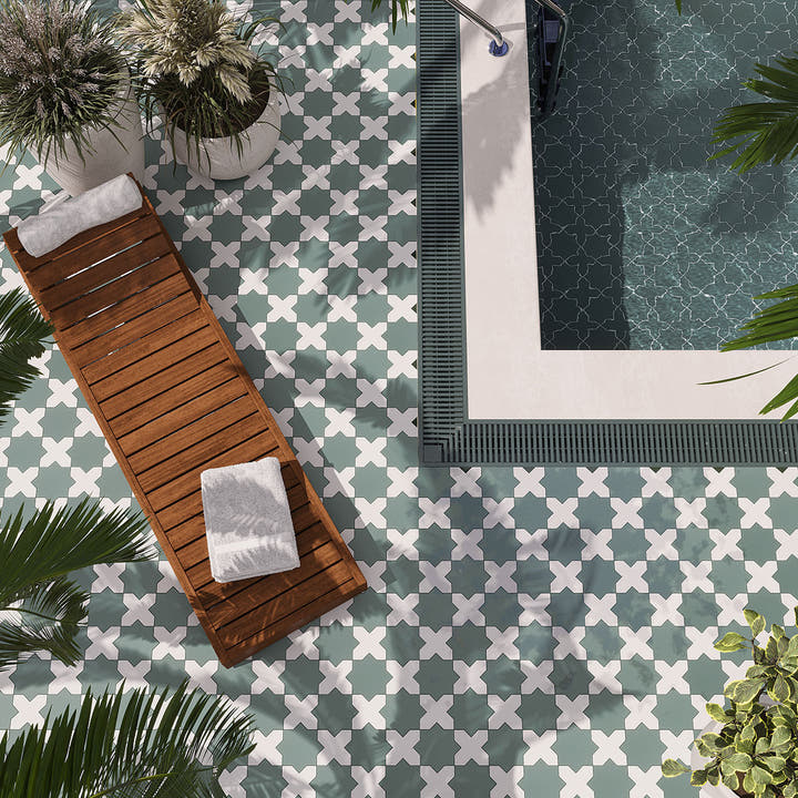 Carmel Sage Green Porcelain Star Tile | Backsplash, Floor, Pool | Tile Club