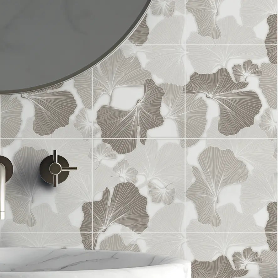 Bluma Gingko Taupe Etched Marble Mosaic | Tile Club