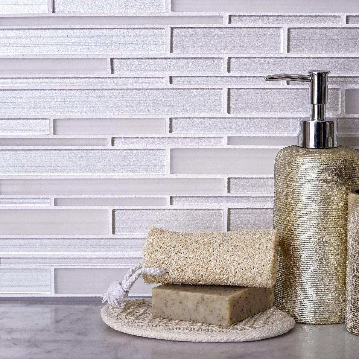 Fabrique White Linear Glass Mosaic Tile | Patterned Backsplash, Shower ...