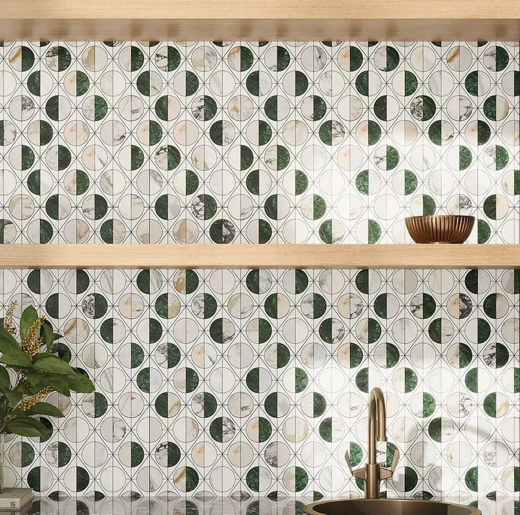 Geometria Marble Eclipse Moon Mosaic Tile | Tile Club
