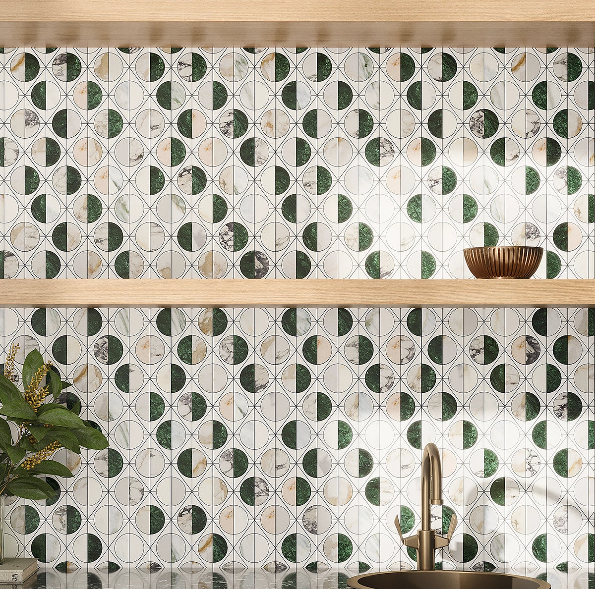 Geometria Marble Eclipse Moon Mosaic Tile | Tile Club