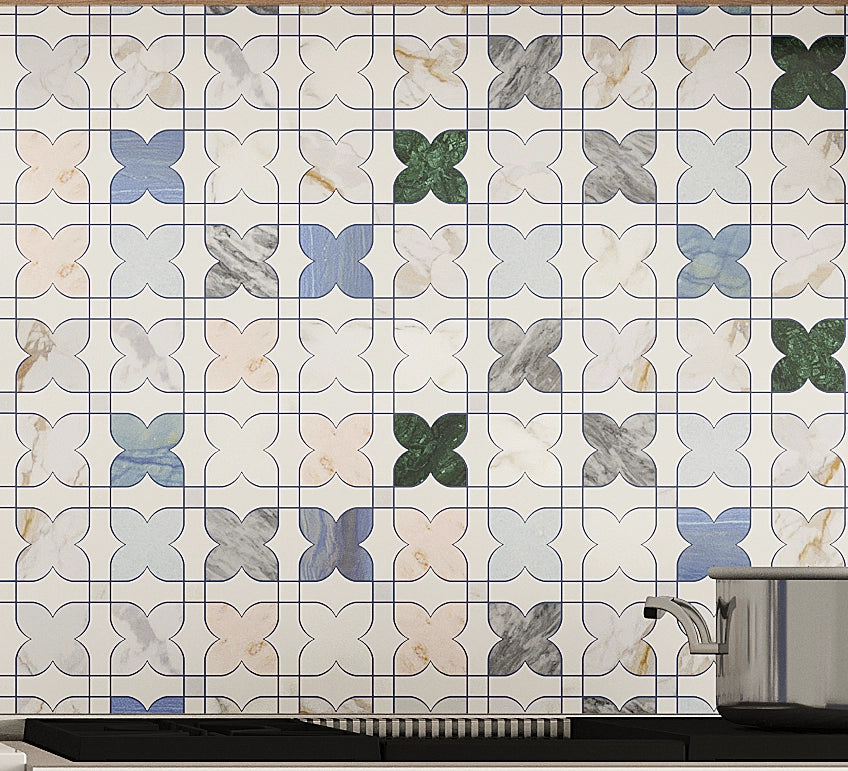 Geometria Marble Multicolor Stars Mosaic Tile | Tile Club