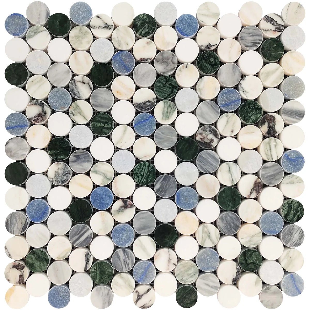 Geometria Marble Multicolor Penny Mosaic Tile Sample | Ships Free