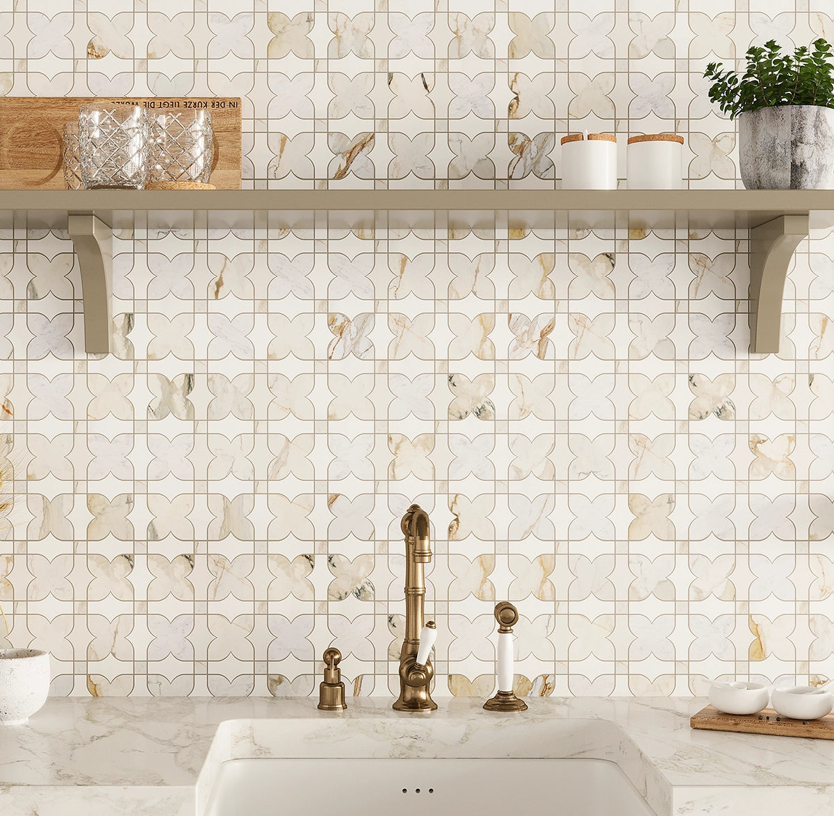 Geometria Marble Neutral Stars Mosaic Tile | Tile Club