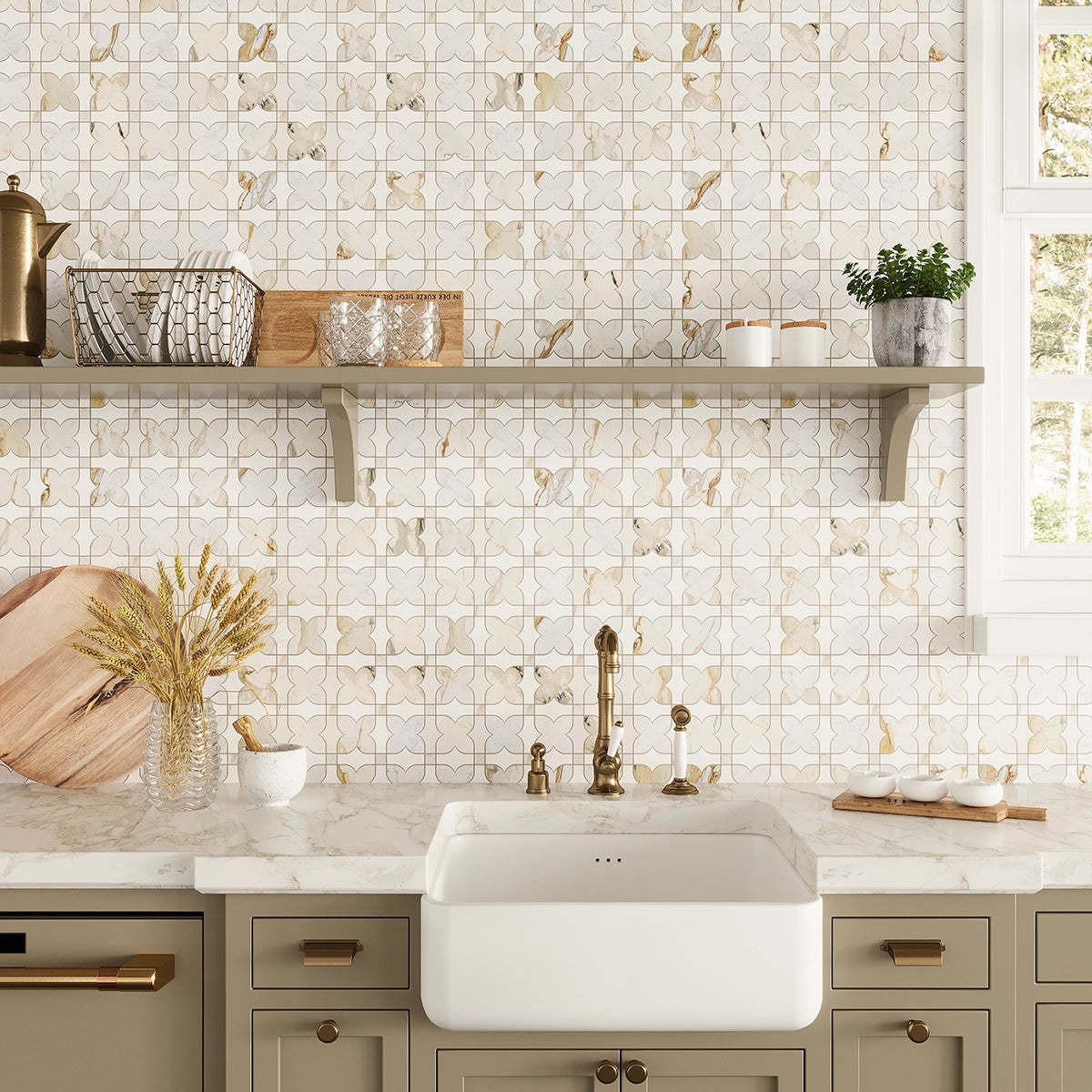 Geometria Marble Neutral Stars Mosaic Tile | Tile Club