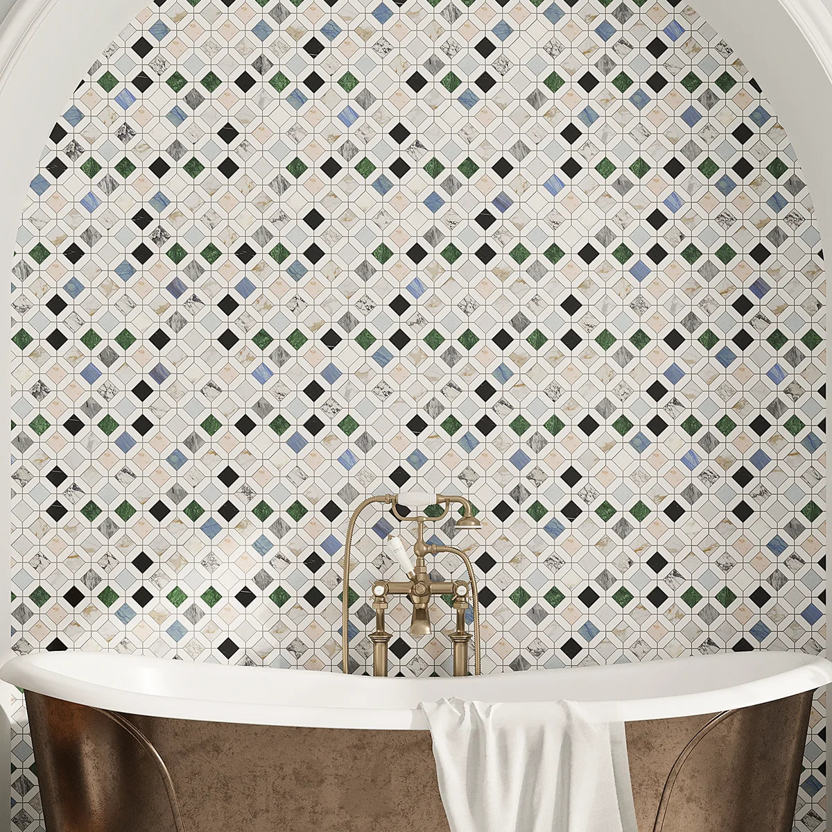 Geometria Marble Multicolor Octagon Mosaic Tile | Tile Club