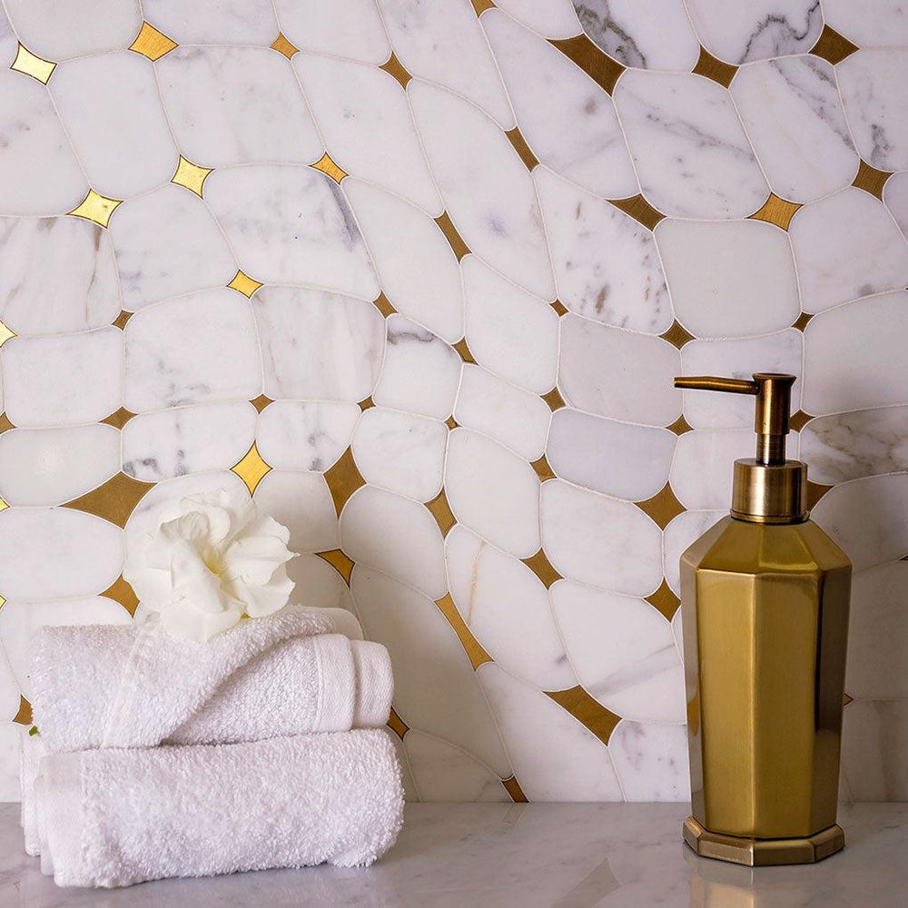 Golden Stars Calacatta Gold And Brass Mosaic Tile | Online Tile Store ...
