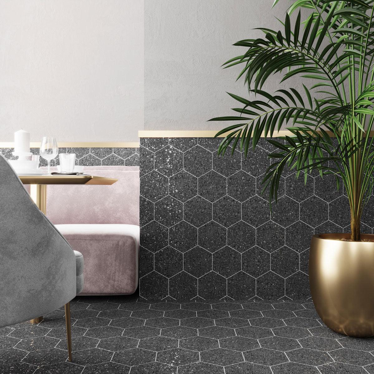 Graphite Gray Terrazzo Hex Porcelain Tile | Tile Club