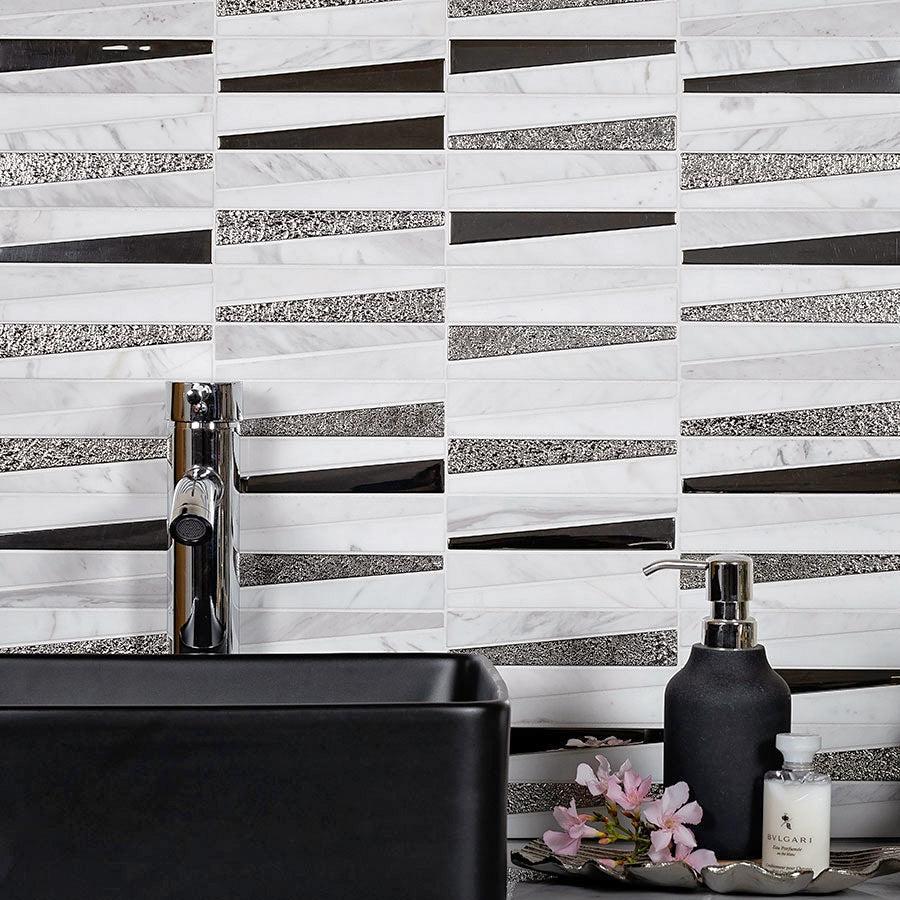 Villa Pyramids White Marble & Glass Mosaic Tile | Online Tile Store ...