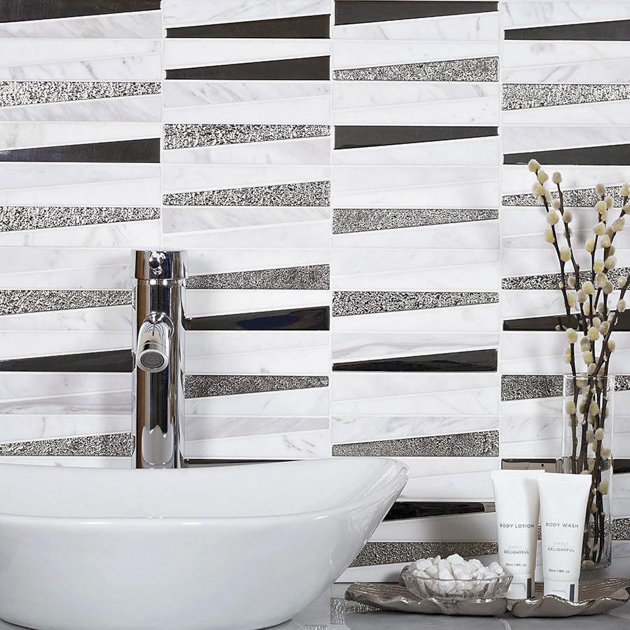 Villa Pyramids White Marble & Glass Mosaic Tile | Online Tile Store ...