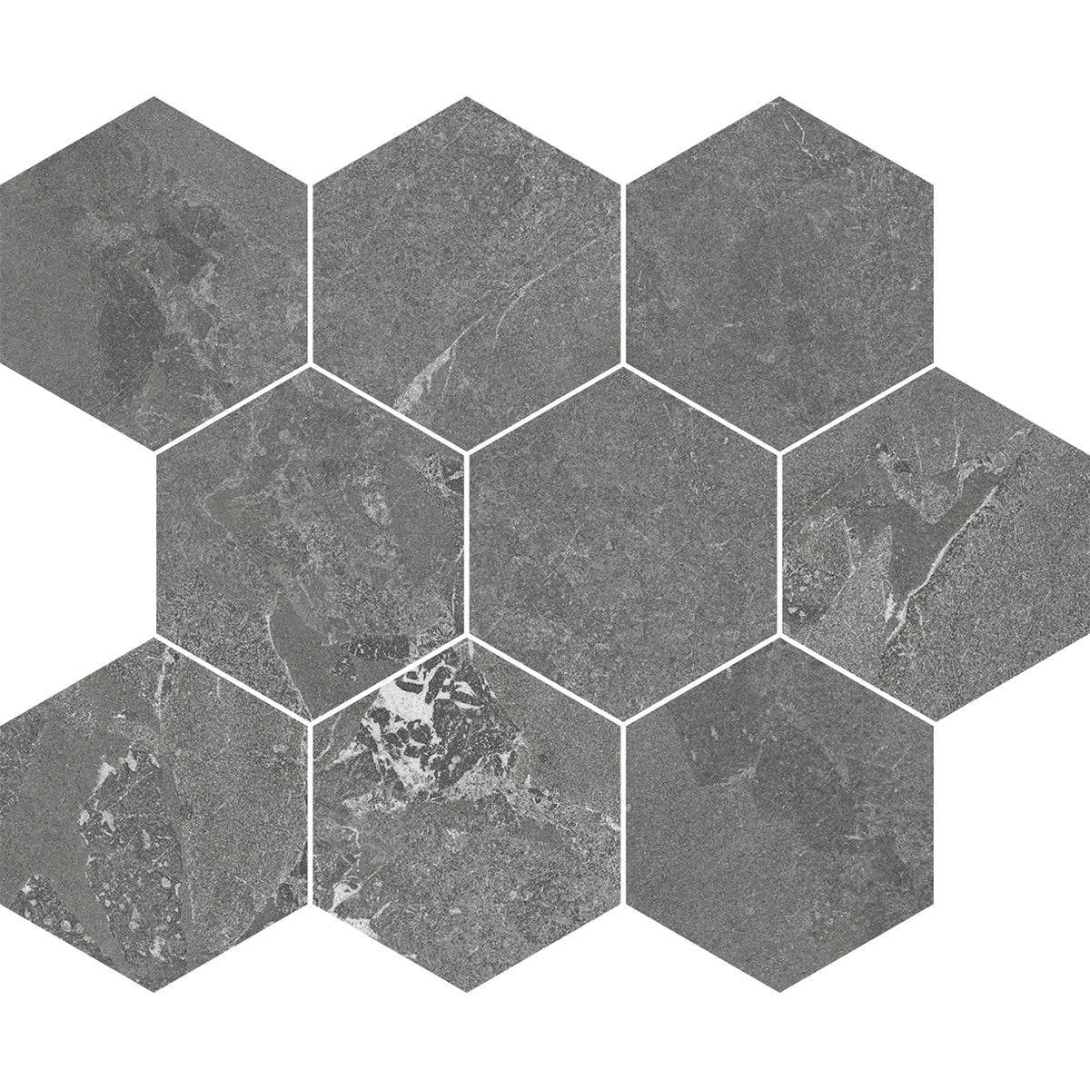 Hoover Graphite Marble 10x12 Porcelain Hexagon Mosaic Tile | Tile Club