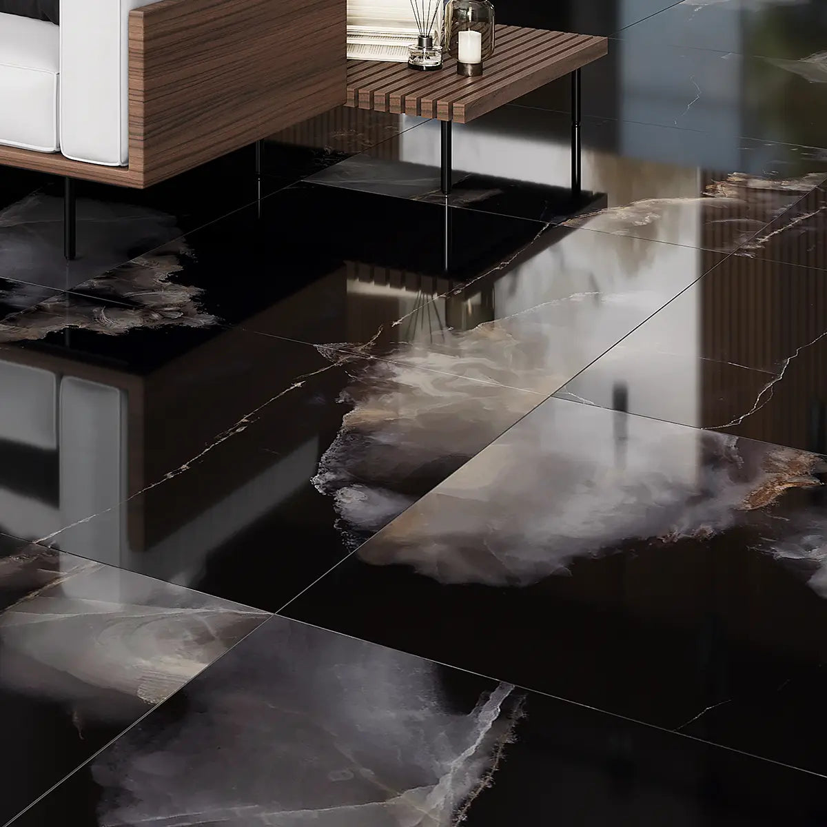 Emporio Black Onyx Large-Format Porcelain Tile 36x36 | Slab Tiles ...