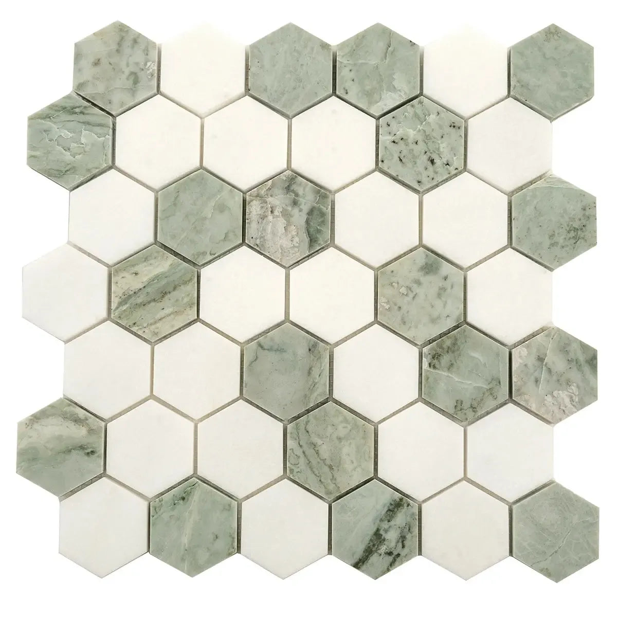 Envy Green & White Marble Hexagon Mosaic Tile | Ships Free | Tile Club