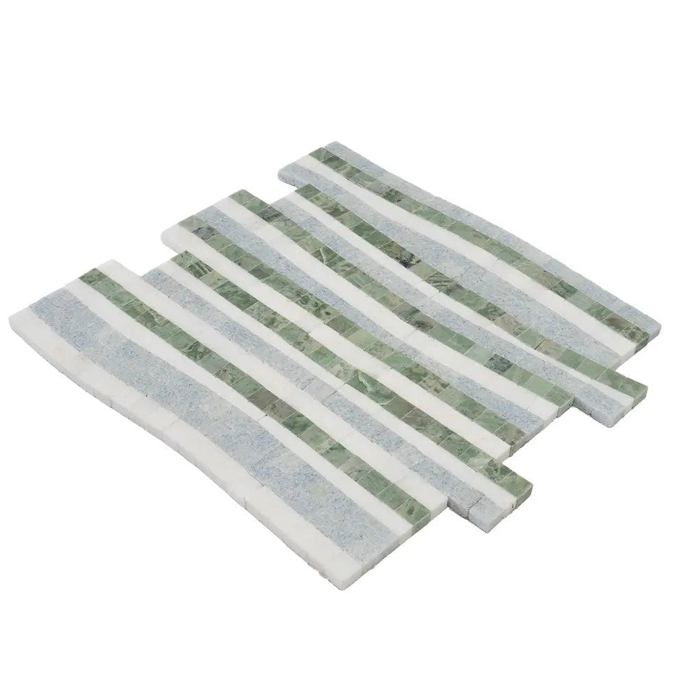 Envy Green and Thassos Waterfall Marble Mosaic Tile | Tile Club