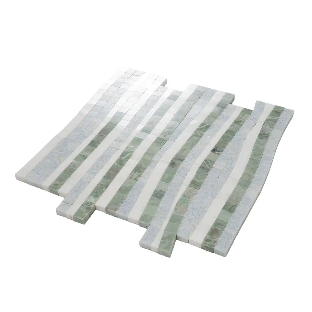 Envy Green and Thassos Waterfall Marble Mosaic Tile | Tile Club