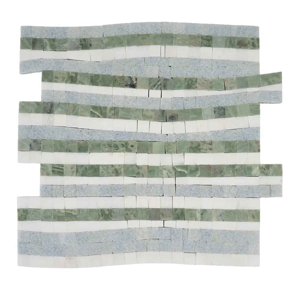Envy Green and Thassos Waterfall Marble Mosaic Tile | Tile Club