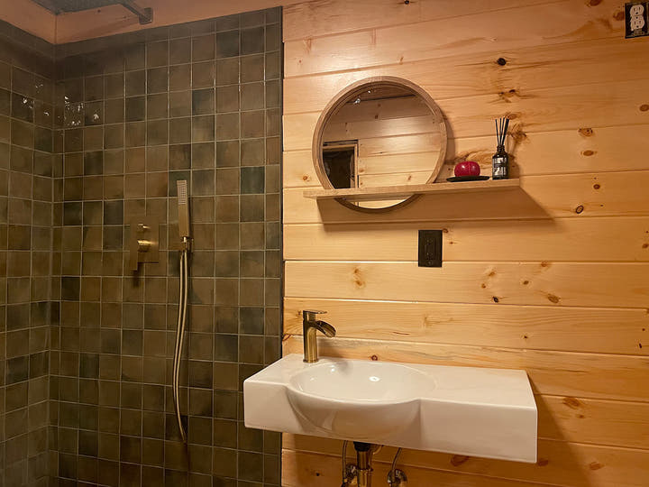 Luna Olive 4x4 Ceramic Square Tile Backsplash and Shower