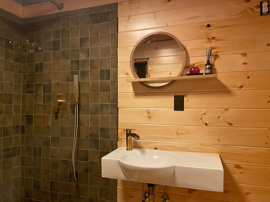 Luna Olive 4x4 Ceramic Square Tile Backsplash and Shower