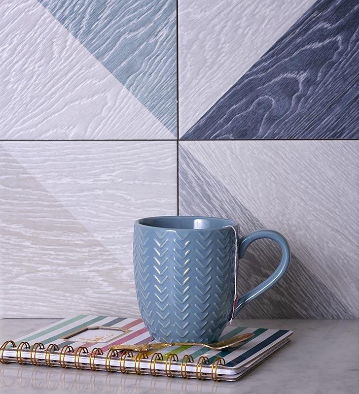 Melange Blue Geometric Porcelain Tile | Textured Wall, Floor Tiles