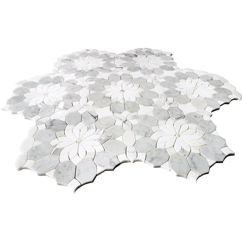 Santorini Gray & White Floral Marble Mosaic Tile | Tile Club